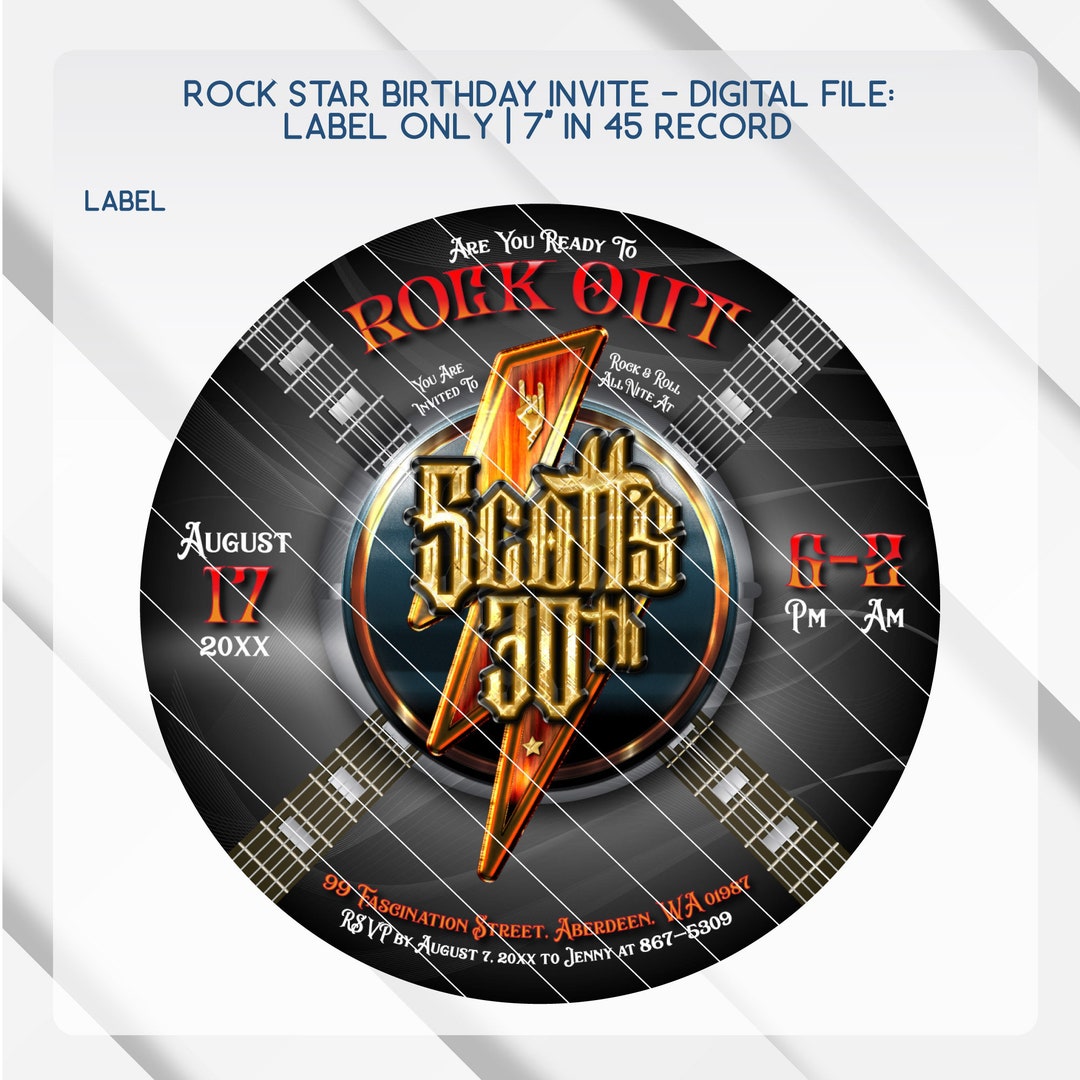 Invitación de cumpleaños de estrella de rock, invitación a grabar, Rock ...