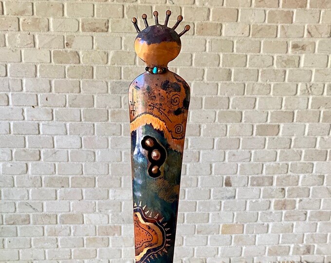 Susan Langley Banta Copper Shaman Sculpture With Petroglyphs Signed on ...