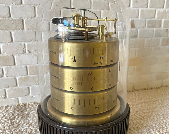 Hoffritz Barometer Thermometer Hygrometer Vintage Trio in Glass Dome ...