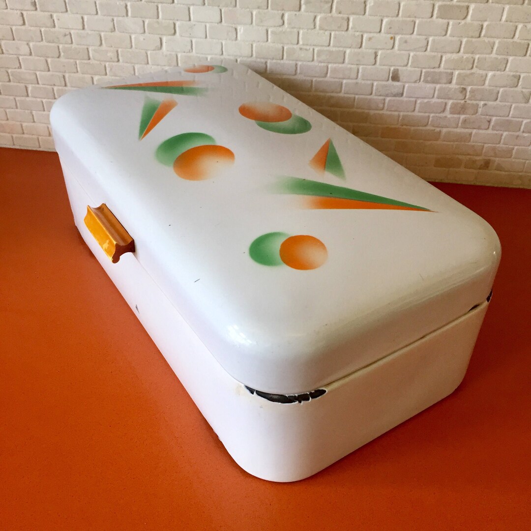 Enamel Bread Box - Vintage Art Deco Memphis Modern Rectangular ...