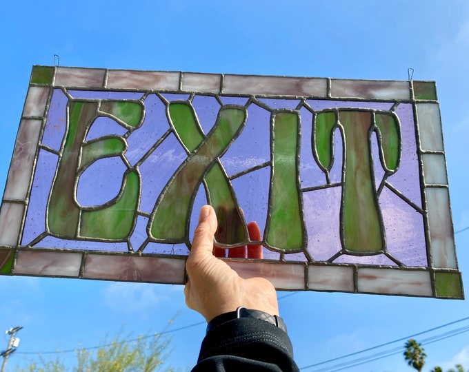 1970s Stained Glass Exit Sign Vintage Stained Leaded Glass EXIT Sign in ...