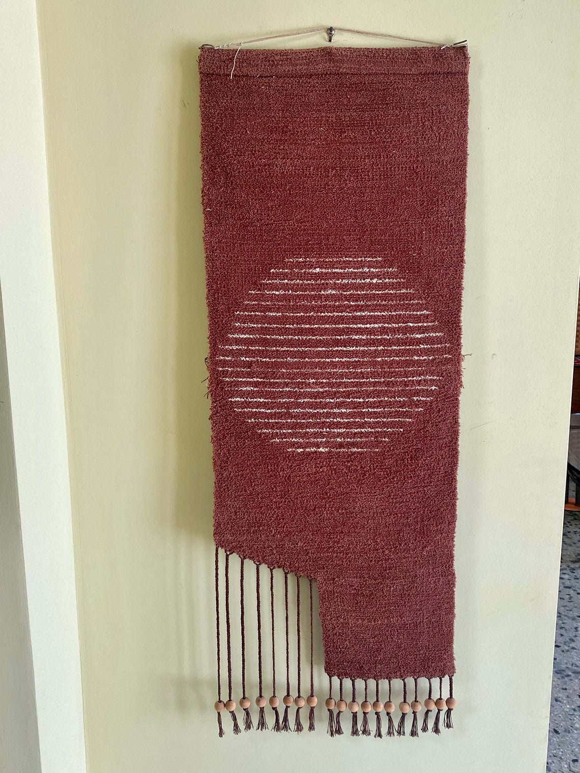Vintage Fiberart Wallhanging - Woven Chenille With String and Muslin ...