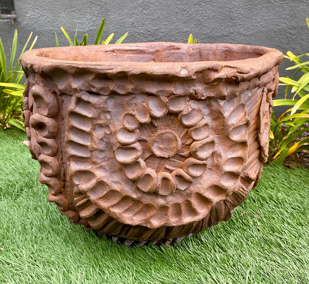 Monumental MCM Planter - Huge Mid Century Stoneware Thumbprint Planter ...