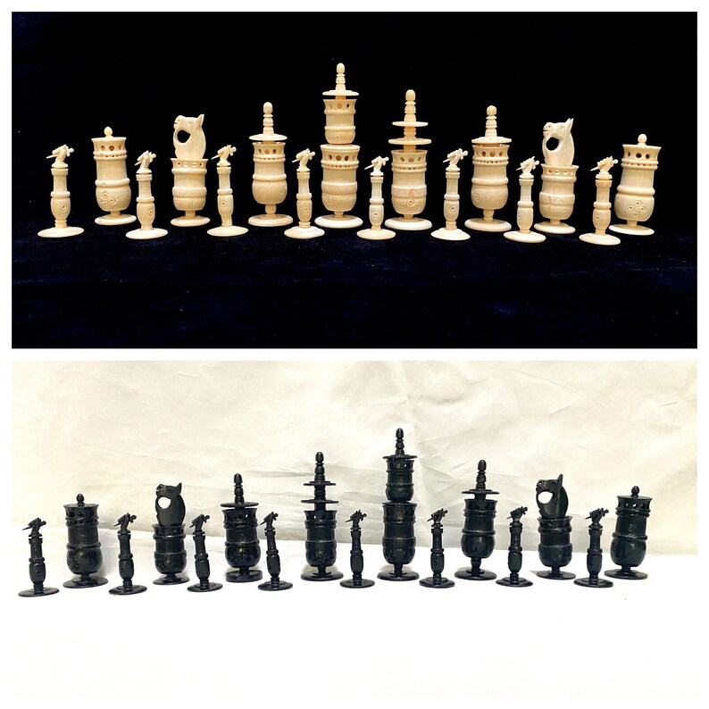 Barleycorn Pulpit Chess Set - Vintage Hand Carved Bovine Bone Chess Set ...