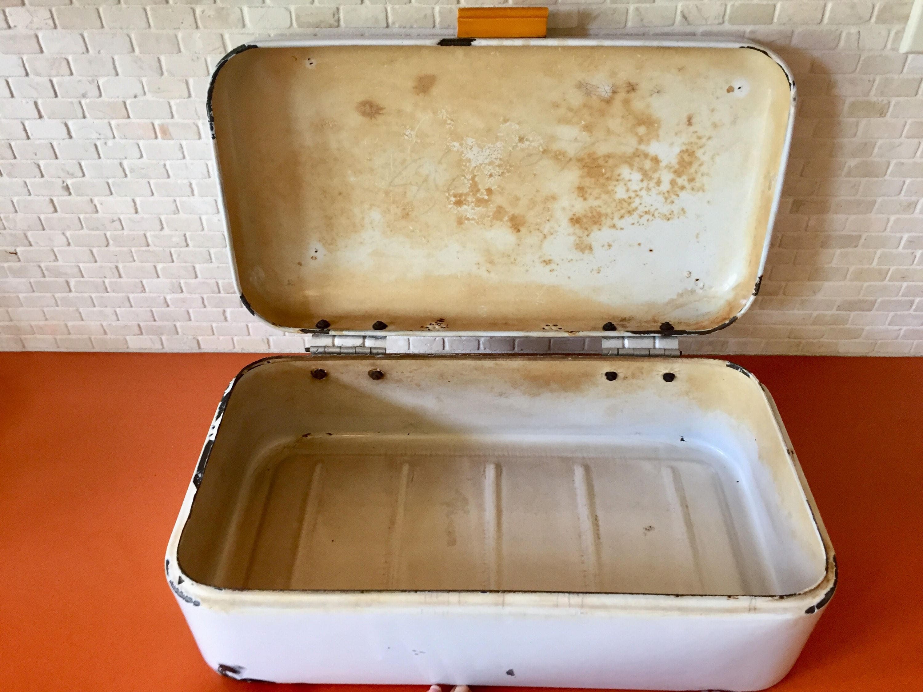 Enamel Bread Box - Vintage Art Deco Memphis Modern Rectangular ...