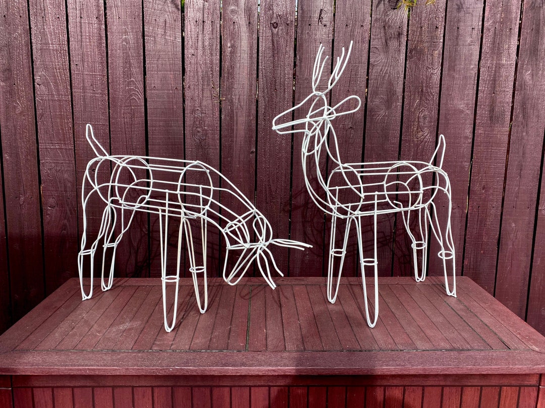 Midcentury Wire Reindeer Duo Vintage Metal Reindeer Topiary Christmas ...