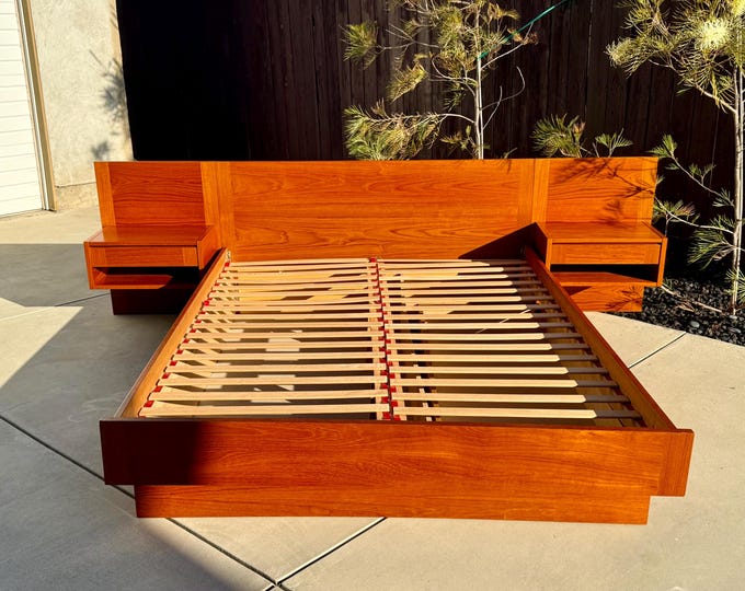 MCM Teak Platform Bed With Integrated Nightstands Made in Denmark ...