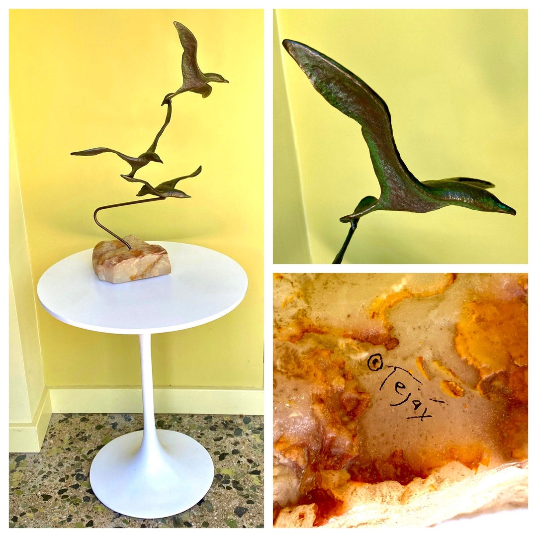 Birds in Flight Sculpture - Vintage Mid Century Cast Bronze Birds in ...