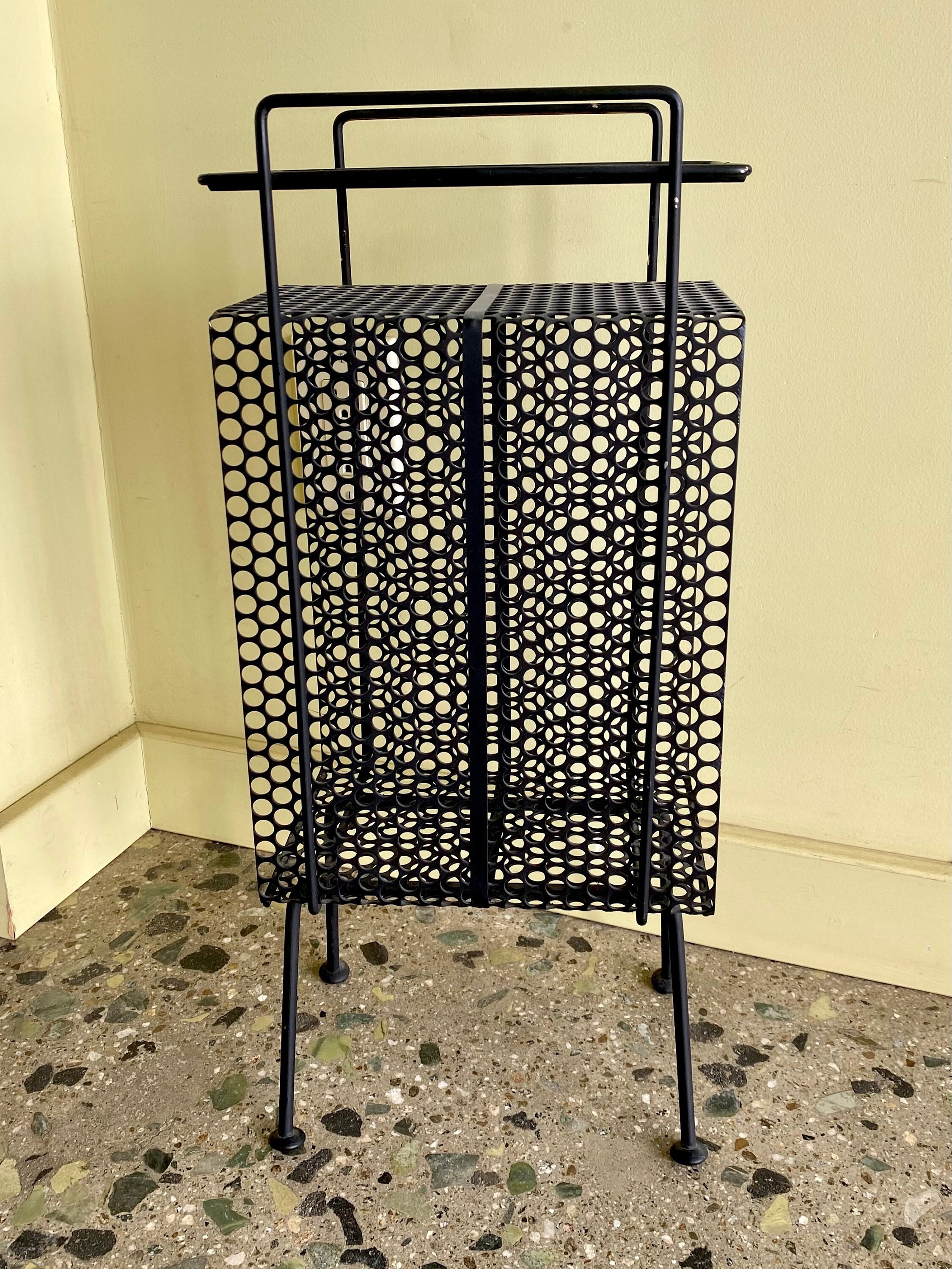 Midcentury Modern Perforated Metal Phone Stand Side Table Record Holder End Table Magazine Book Stand Etsy