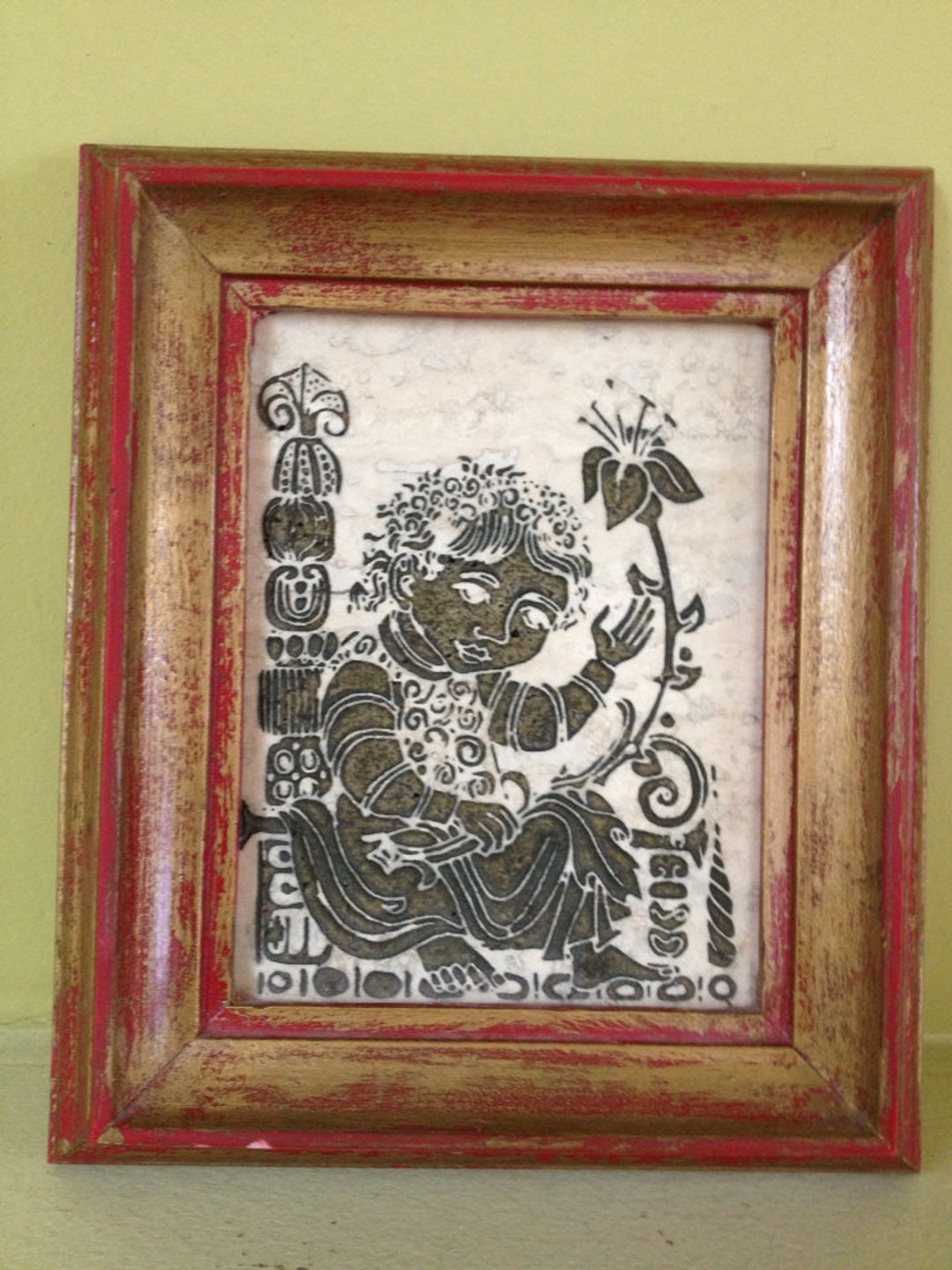 Rodney Winfield Travertine Carved Etching Framed Tile Child With ...