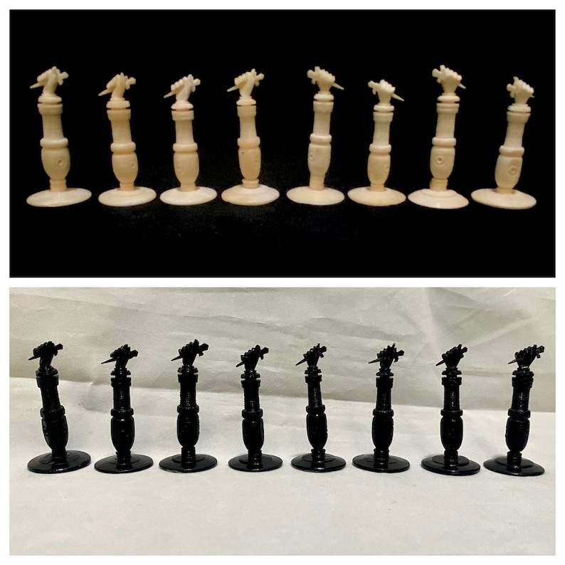 Barleycorn Pulpit Chess Set - Vintage Hand Carved Bovine Bone Chess Set ...