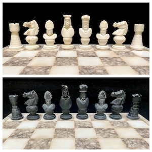 Alabaster Chess Set - Vintage Alabaster Chess Board With Hand Carved ...