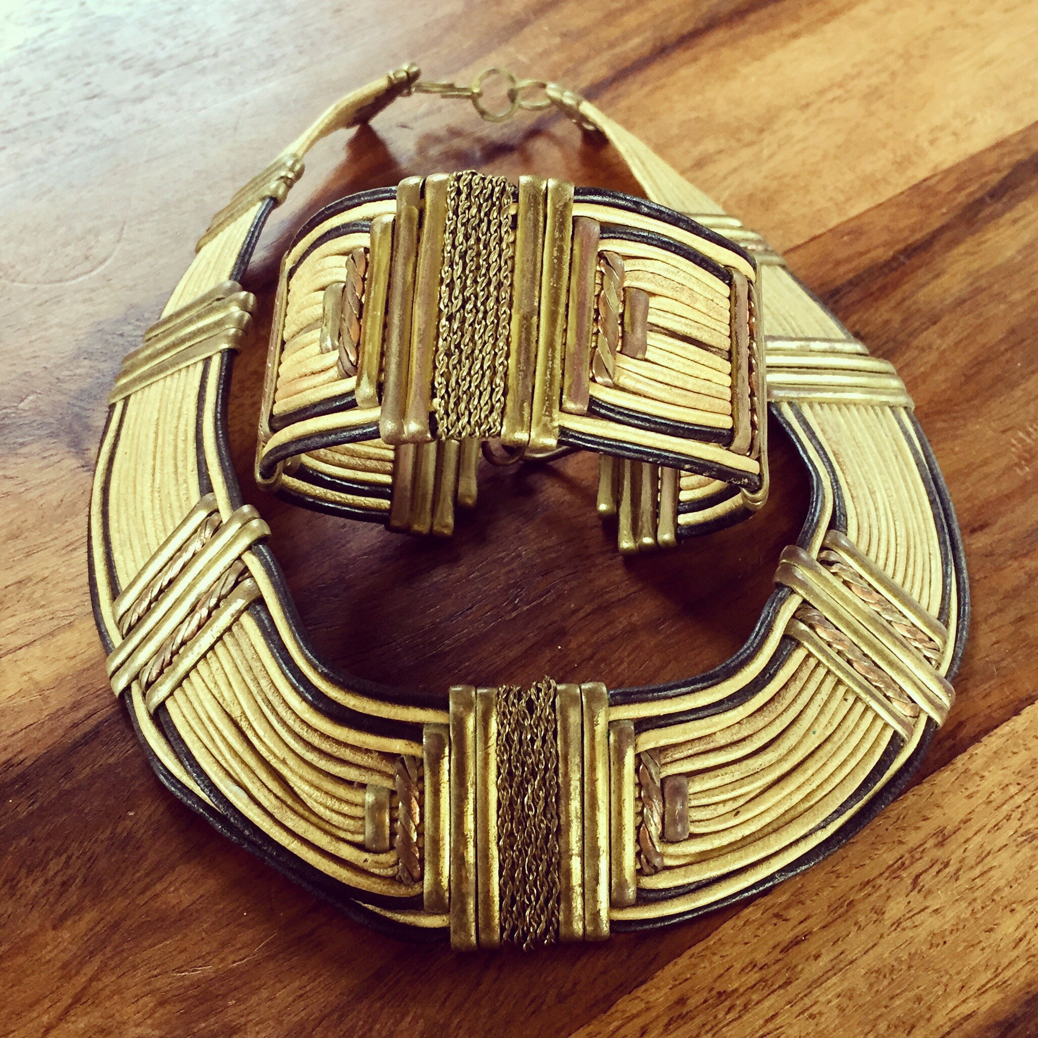 Alexis Kirk Necklace Set Brass and Leather Tribal Necklace | Etsy