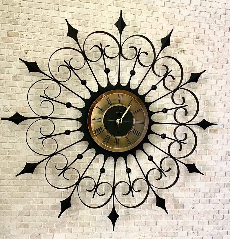 Welby Iron Sunburst Clock Vintage Welby Black Wrought Iron | Etsy