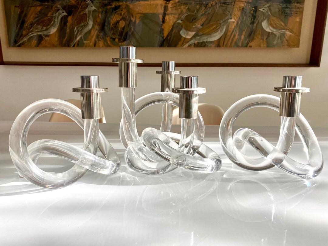 Dorothy Thorpe Lucite Candle Holders - AMAZING Set of 4 Pieces Lucite ...