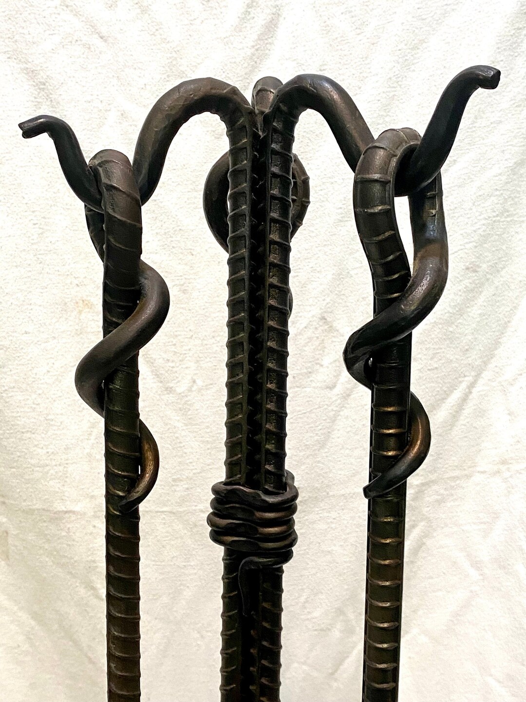 Vintage Fireplace Tools - AMAZING Hand Forged Iron Rebar Snake Firplace ...