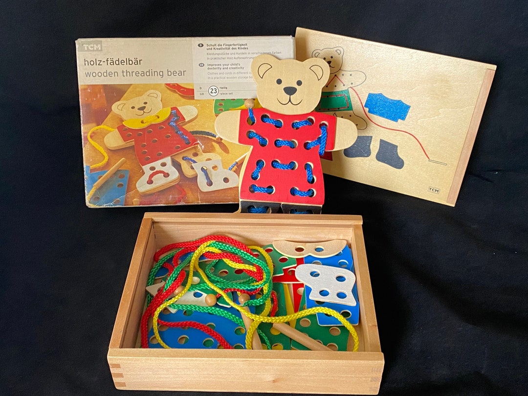 Wood Threading Bear Vintage Wooden Toy by TCM Germany Holz Fadelbar ...