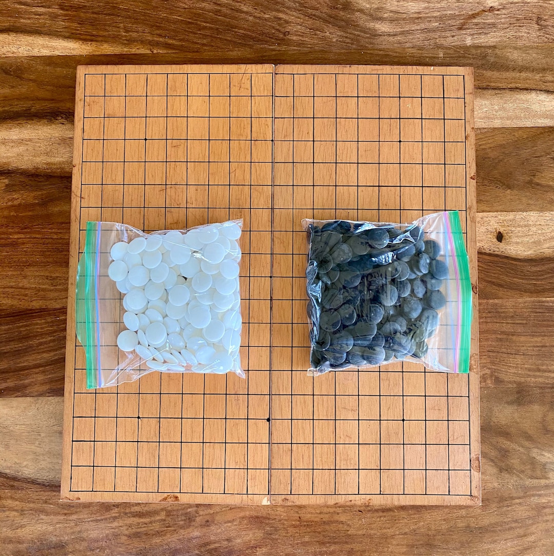 Vintage GO Board Game With Rare Black and White Stone Game Pieces Japan ...