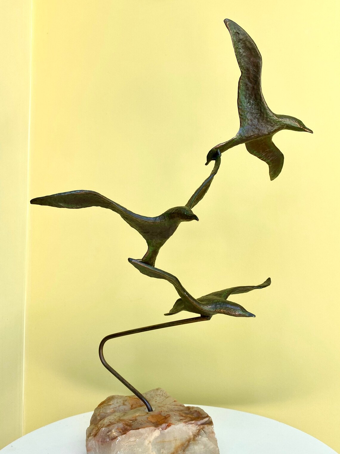 Birds in Flight Sculpture - Vintage Mid Century Cast Bronze Birds in ...