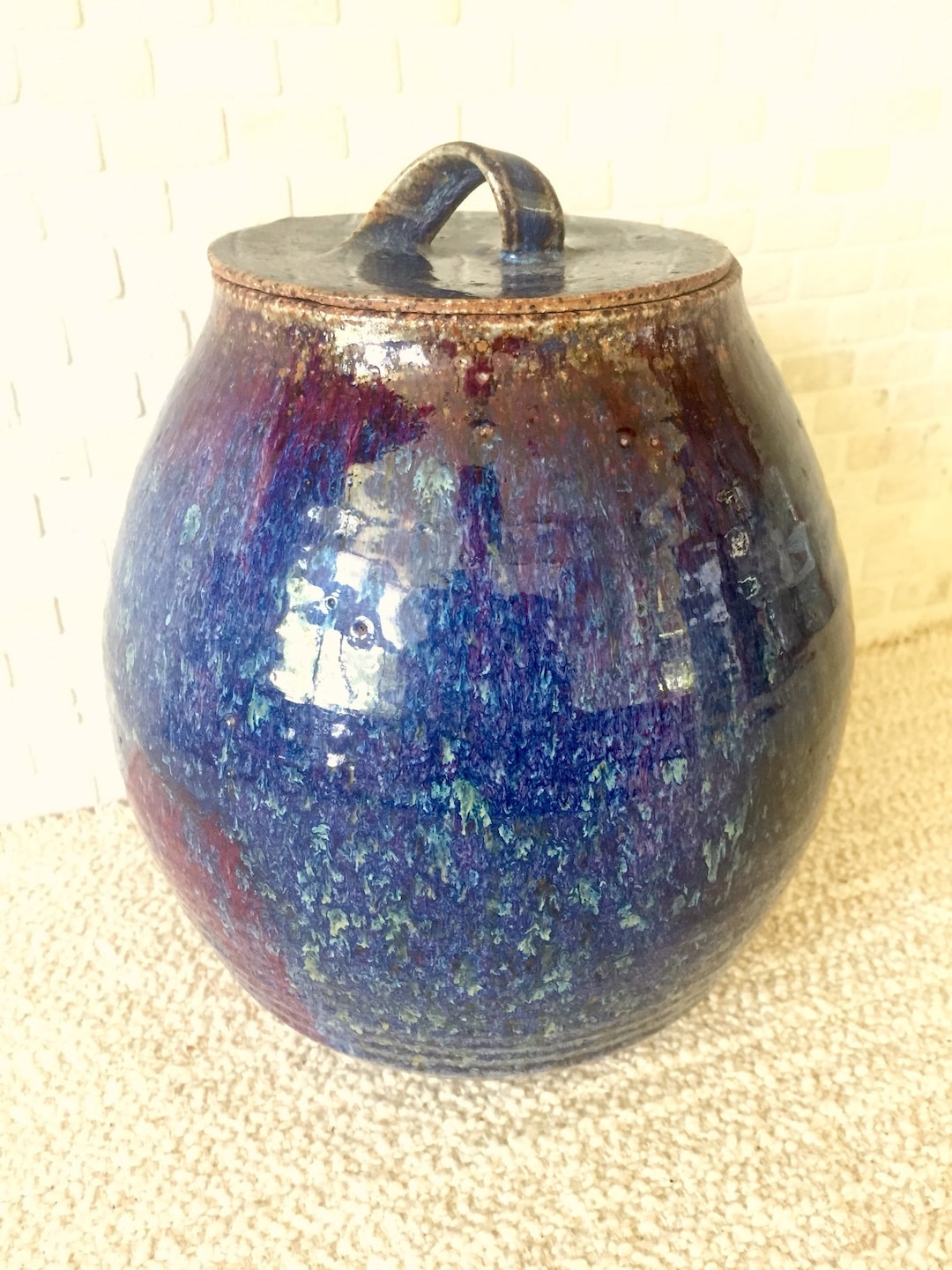 Ed K Higa Hawaii - Lidded Vessel Urn Vase Stoneware With Blue Glaze ...