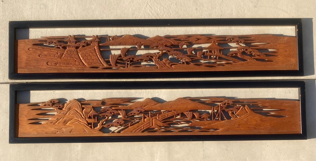 Japanese Wooden Ranma Transom Window Panel Openwork Screen - Pair / Set ...