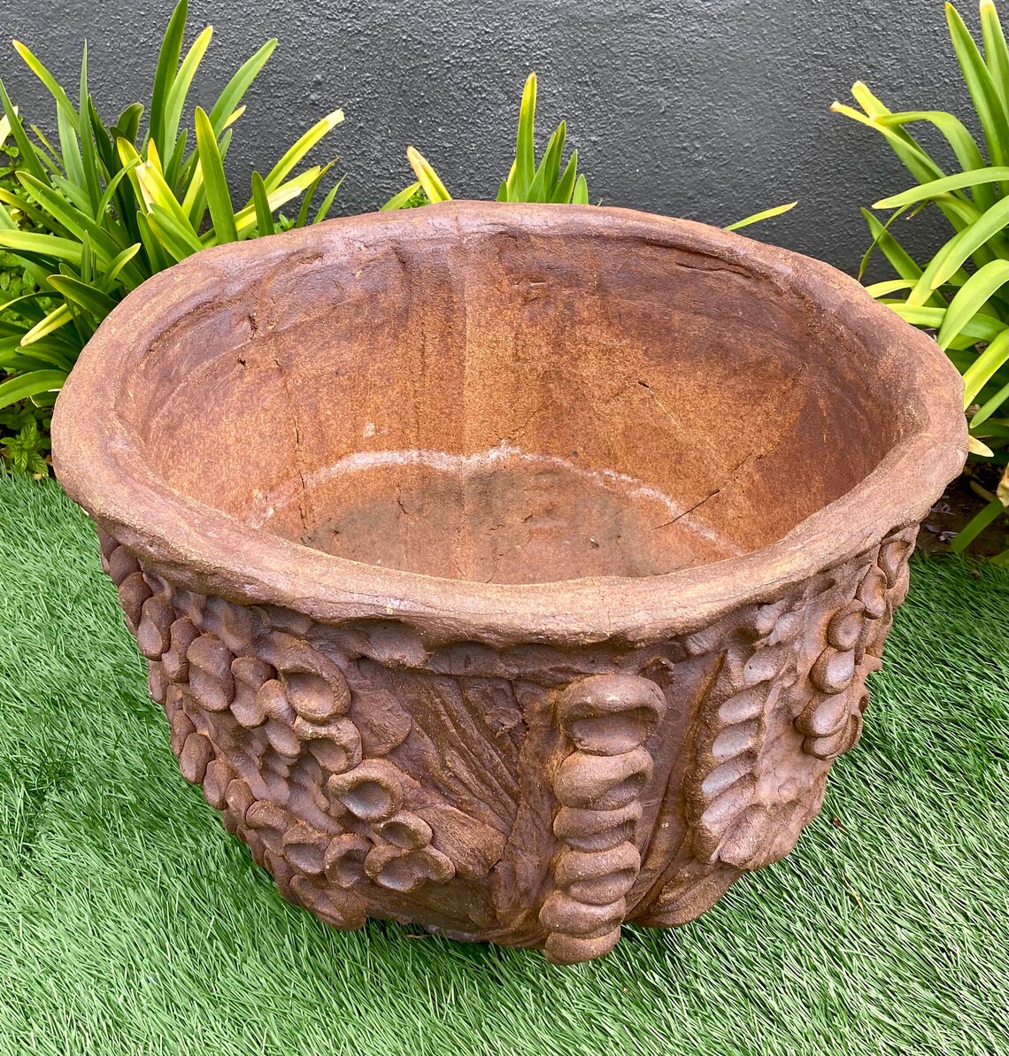 Monumental MCM Planter Huge Mid Century Stoneware Thumbprint - Etsy