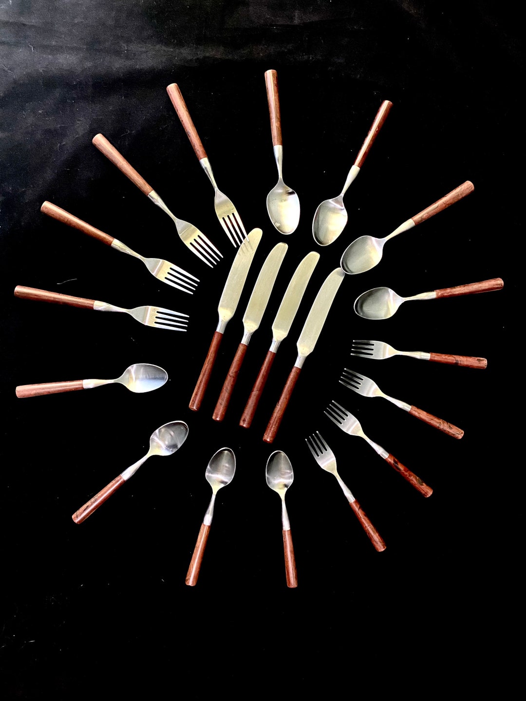 Cambridge Brown Handle Stainless Flatware - Faux Bakelite Round Handle ...