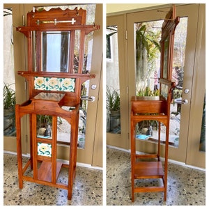 Vintage Halltree - Freestanding Solid Wood Hall Tree With Mirror and ...