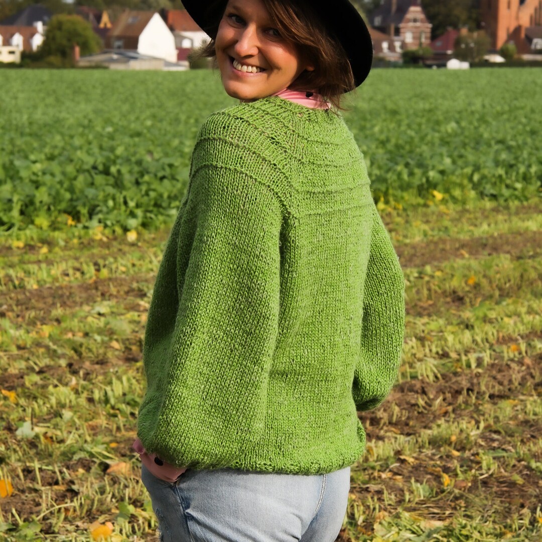 READY TO SHIP Hand Knit Green Lin Sweater, Ladies Knitwear, Boho Lin ...