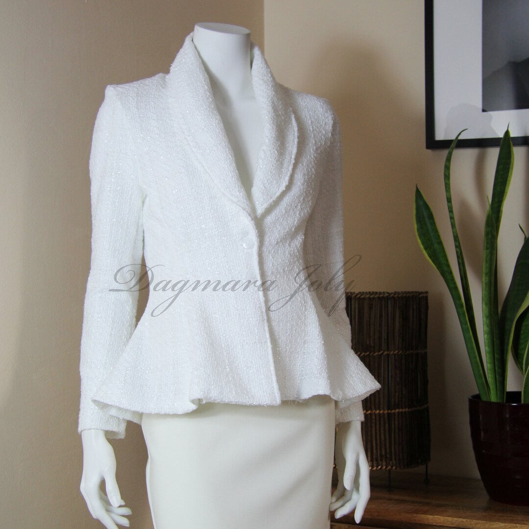 Women Slim Fit Flared Jacket, Women Clothes, Tweed Jacket, White Tuxedo ...