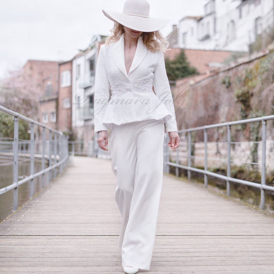 Wedding White Pants Suit for Women, Bridal White Suit, Women Clothing ...