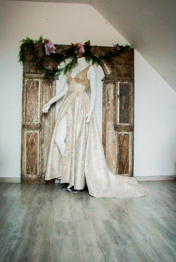 Long Wedding Dress With Train Front Slit Dress Wedding Maxi - Etsy