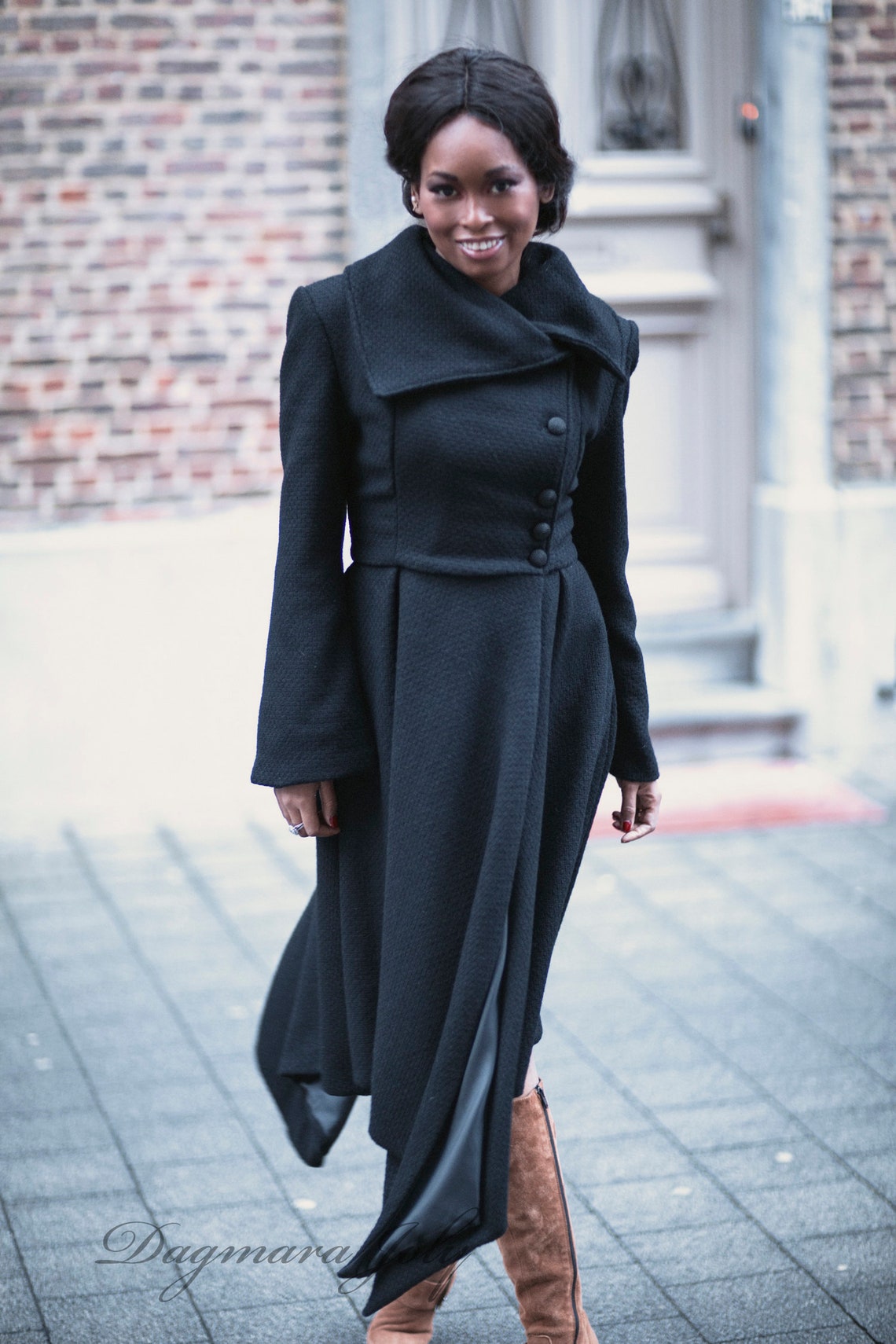 Women long coat wool coat black maxi coat asymetrical coat | Etsy