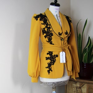 Woman Tuxedo Mustard Jacket, Women Long Jacket, Puff Sleeves Jacket ...