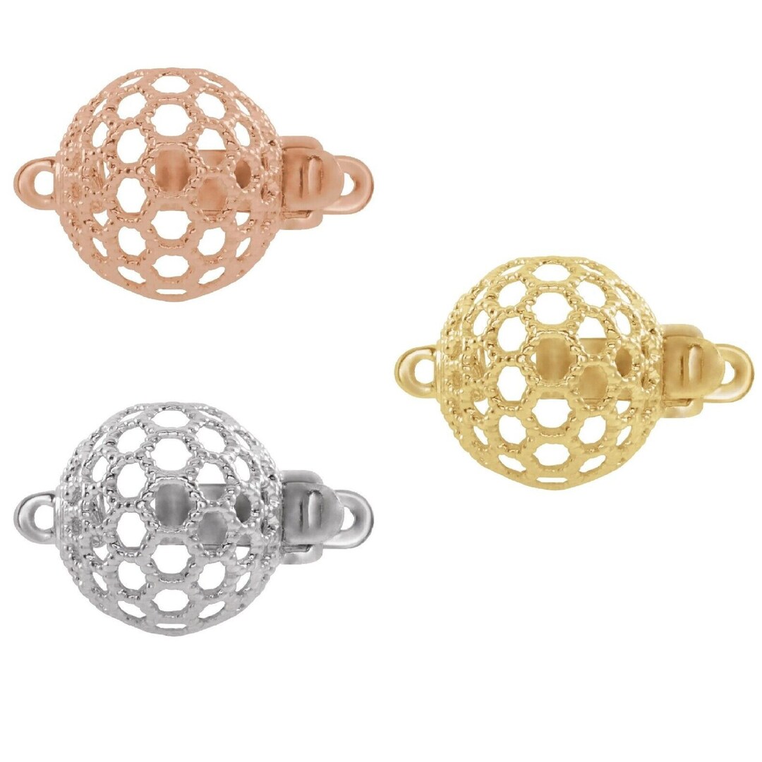 14K Rose-white-yellow Gold Honeycomb Cage Filigree Ball Pearl Bead ...