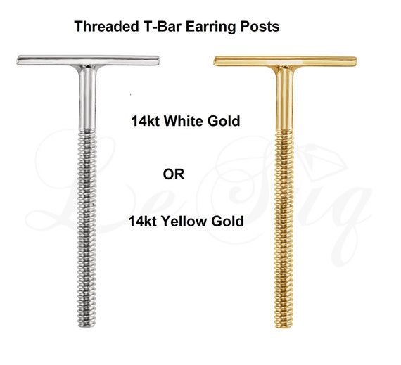 14kt Solid White or Yellow Gold 6mm Threaded T-bar Screw | Etsy