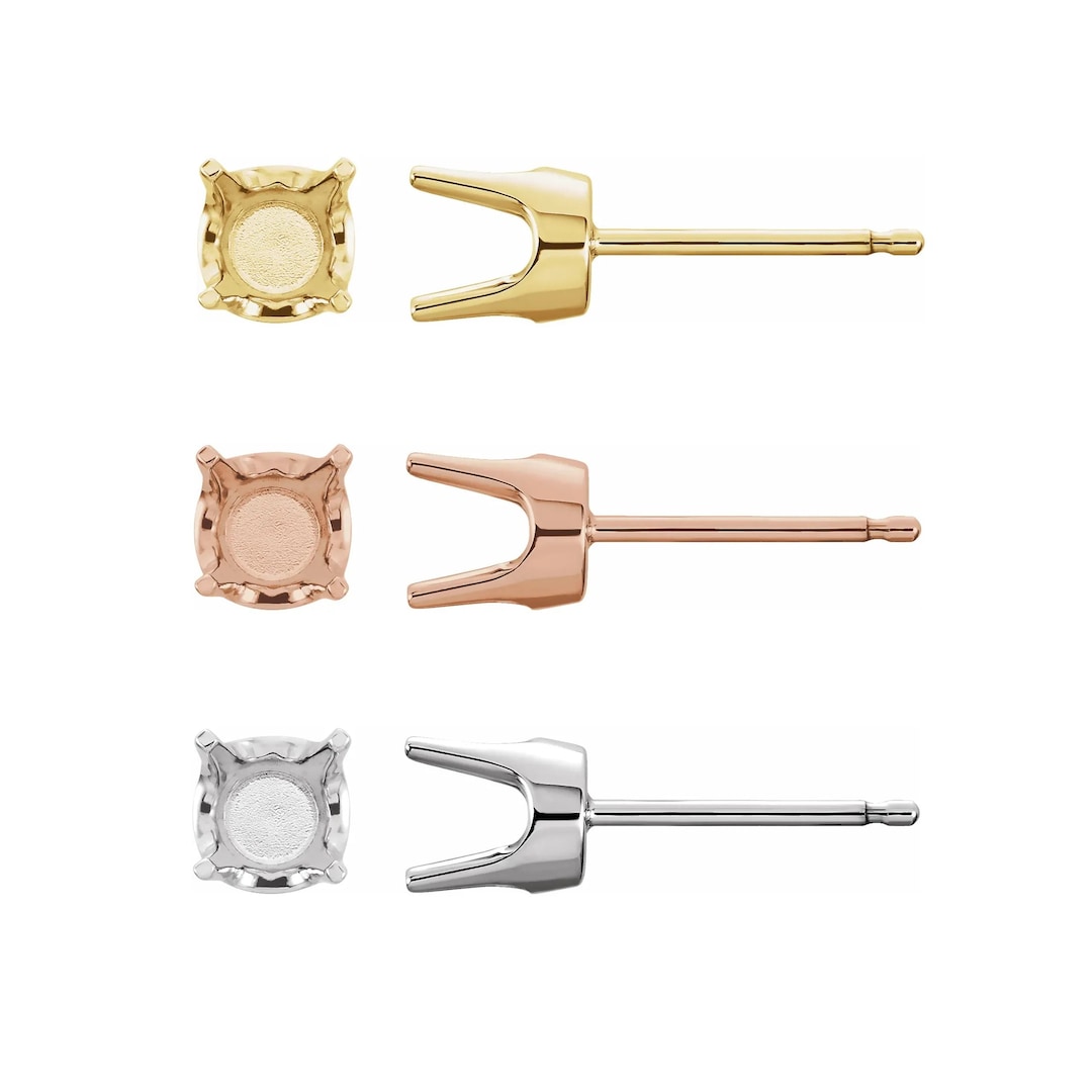 14k PT950 .925 Round Four-prong Low Base Closed Back Unset Earring ...