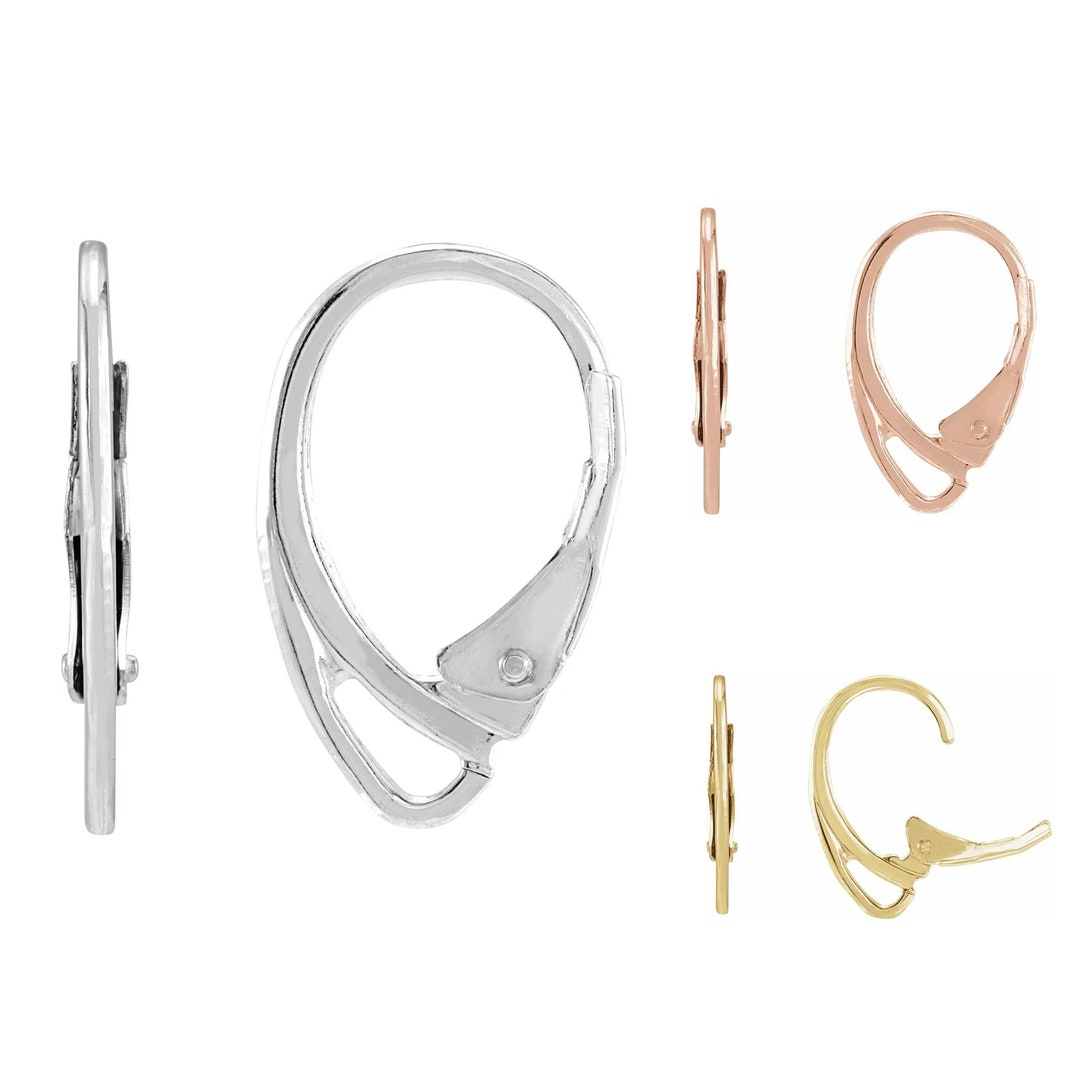 14K Solid Gold Heavy Plain Earring Top Lever Backs Hidden Ring Lever ...