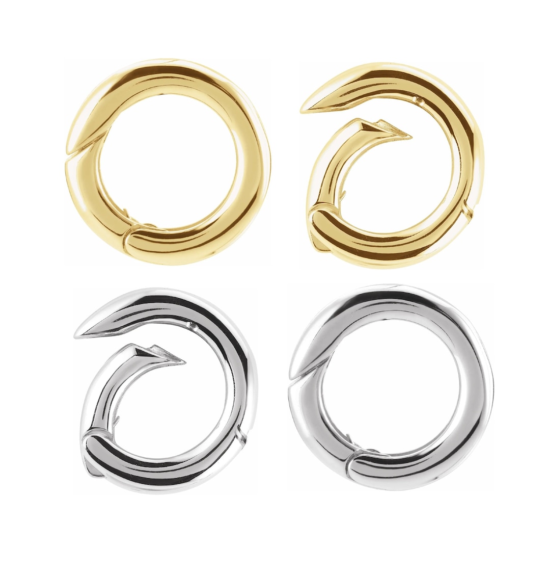 14K White or Yellow Gold 12- 15mm Hinged Spring Ring Pendant Clip on ...