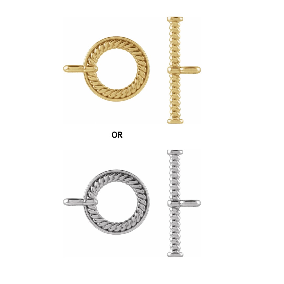 14K 18K Gold or Silver Twisted Rope Toggle Bar Ring Clasp Set Bracelet ...