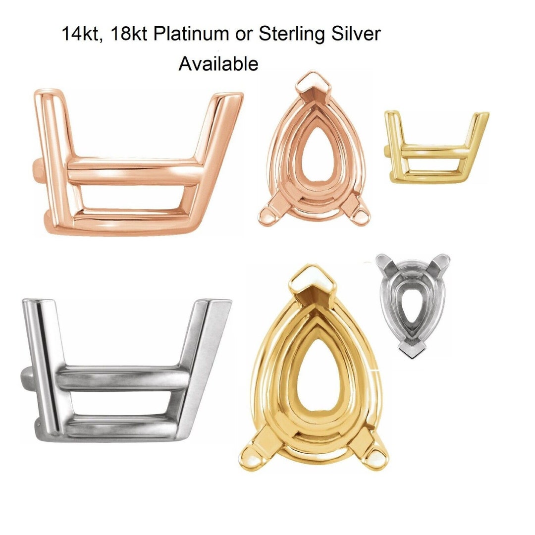 14K 18K PT950 Pear Unset Three 3 Prong Basket Head V-end Chevron ...