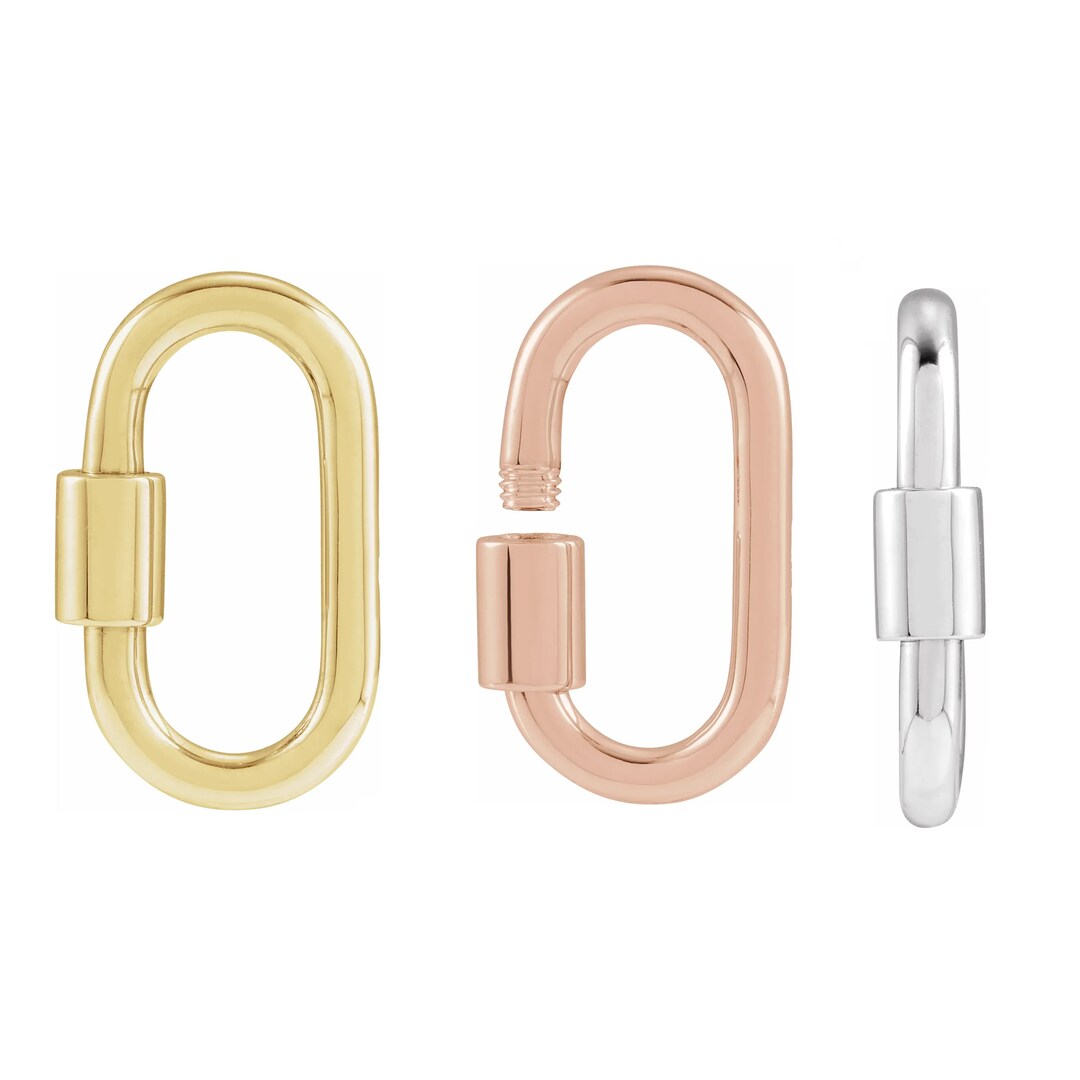 14K Rose White Yellow Gold Sterling Silver 22mm Oval Link Lock Bail ...
