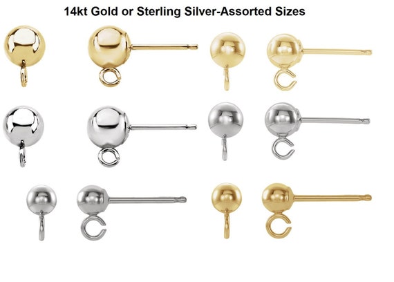 14kt Gold or Sterling Shiny Bright Finish Ball Stud Post | Etsy