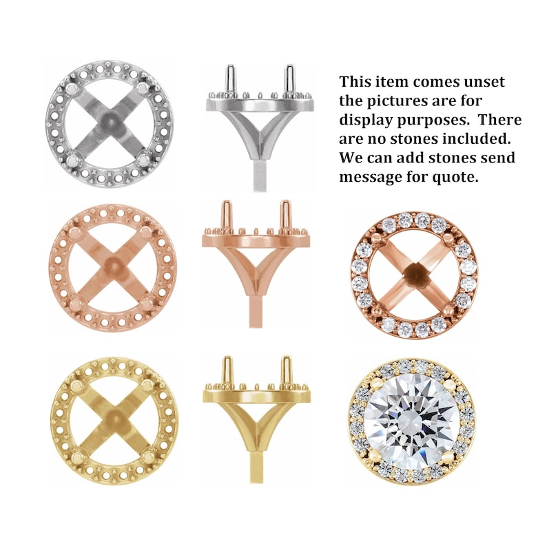14K 18K Platinum Halo Diamond Round Semi-set/unset Four 4 Prong Peg ...