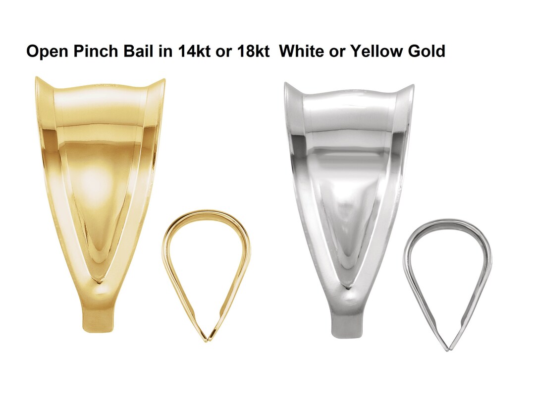 14K 18K Solid White or Yellow Gold Tapered Grooved Open Pinch Bail 8x4 ...