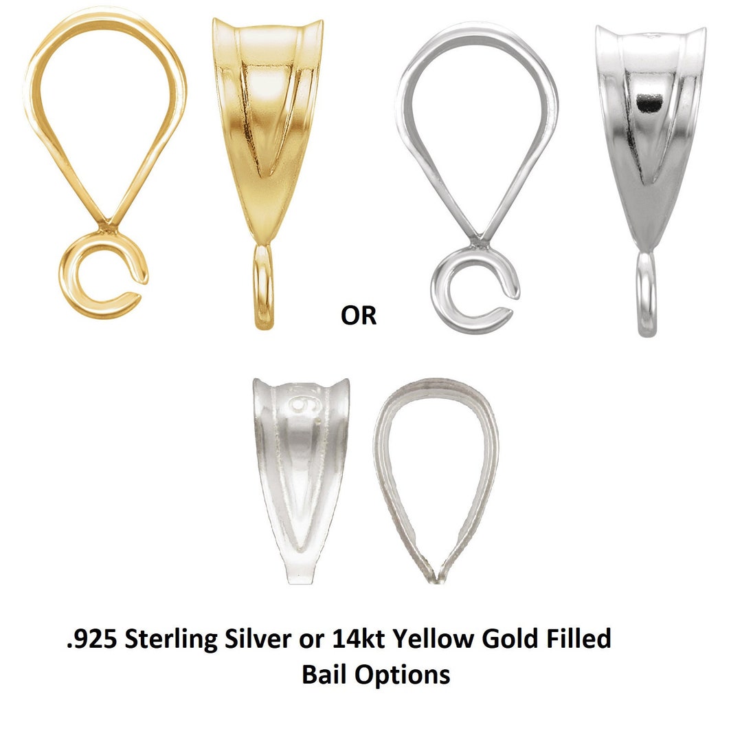 925 Silver or 14KYGF Small Tapered Fluted Bail Loop W/wo Open Ring for ...