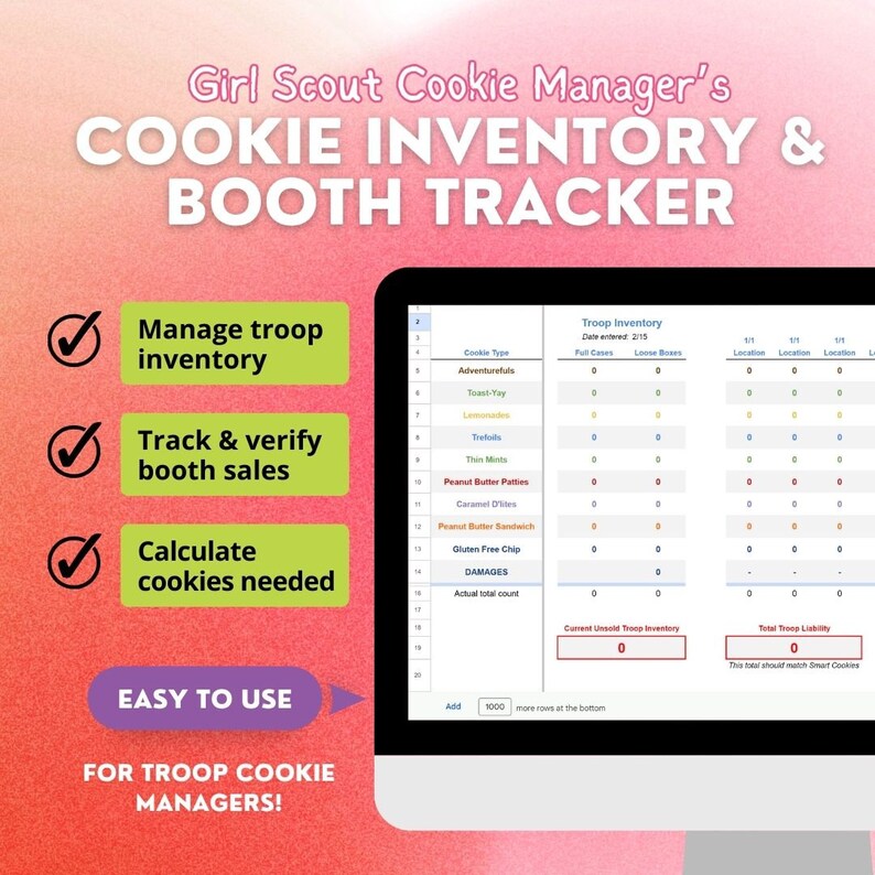 GS Cookie Manager Spreadsheet BOOTH TRACKER, Troop Inventory & Cookie Calculator - Etsy