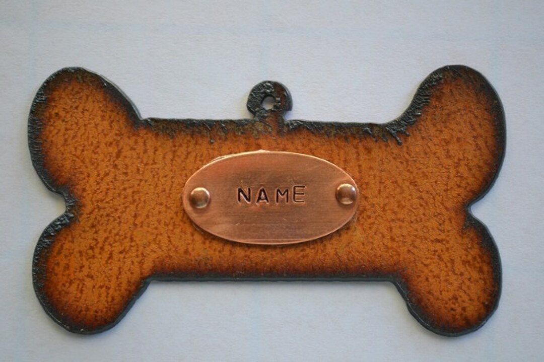 DOG BONE Made of Rustic Rusty Rusted Recycled Metal Custom PERSONALIZED ...