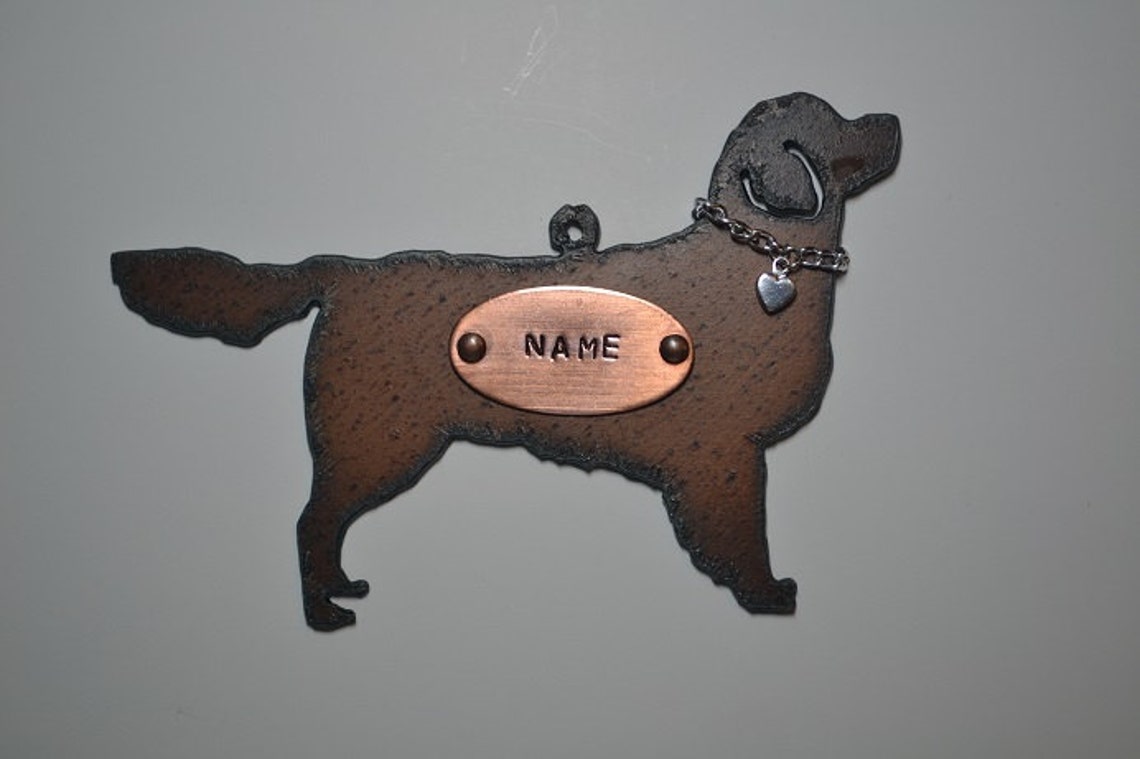 GOLDEN RETRIEVER With Chain Collar and Heart Made of Rustic Rusty ...