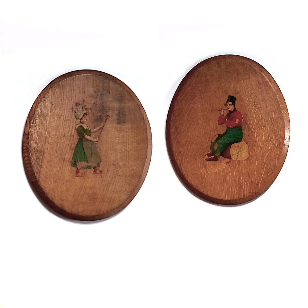 Wall Plaques Antique Dutch Wood Wall Plaque Set Man & Woman From ...